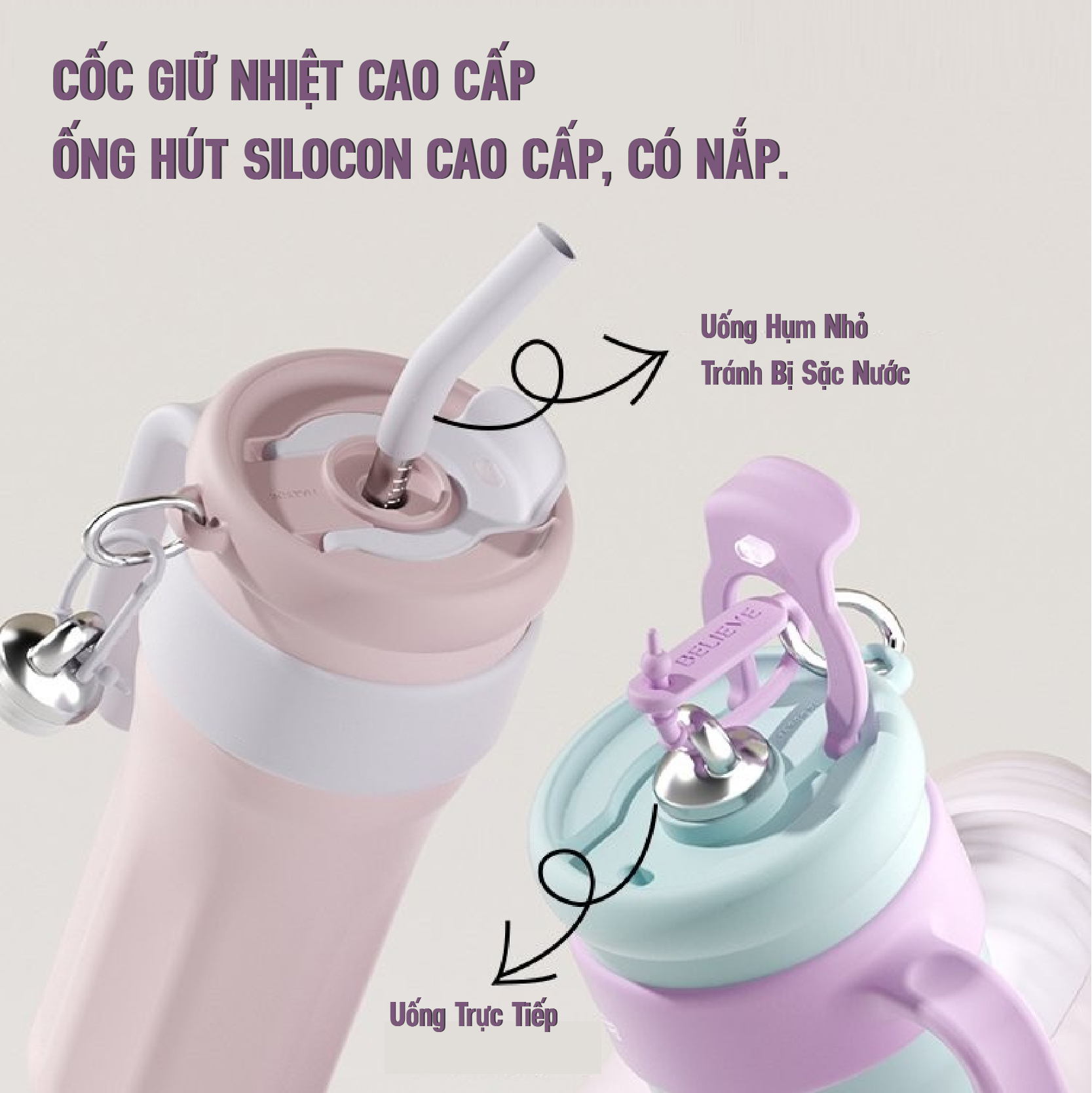 Ly giữ nhiệt NIUMI 1250ml 316 nắp xoay Belive me có ống hút | Shopee Việt Nam