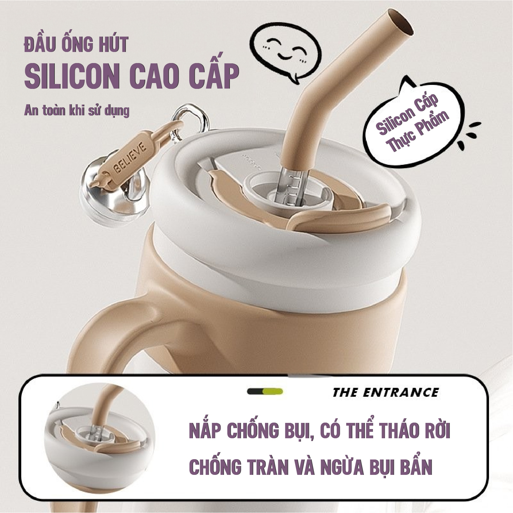 Ly giữ nhiệt NIUMI 1250ml 316 nắp xoay Belive me có ống hút | Shopee Việt Nam