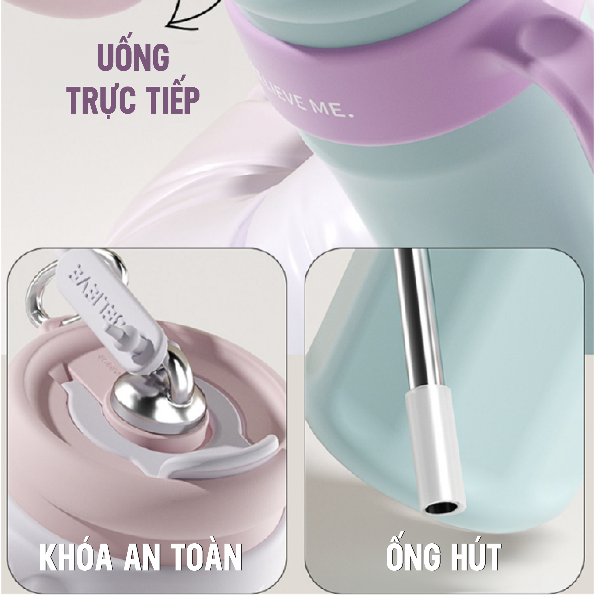 Ly giữ nhiệt NIUMI 1250ml 316 nắp xoay Belive me có ống hút | Shopee Việt Nam