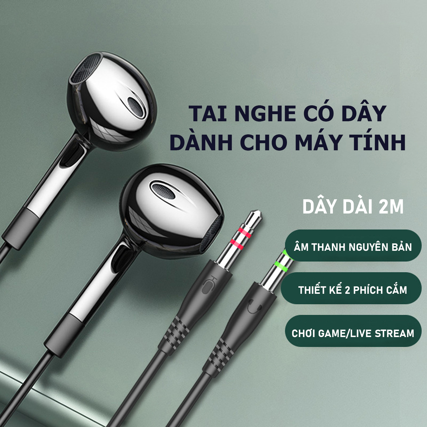 Tai nghe PC gaming có dây cho máy tính bàn PC có mic đàm thoại dây dài 2m jack đôi 3.5mm ...
