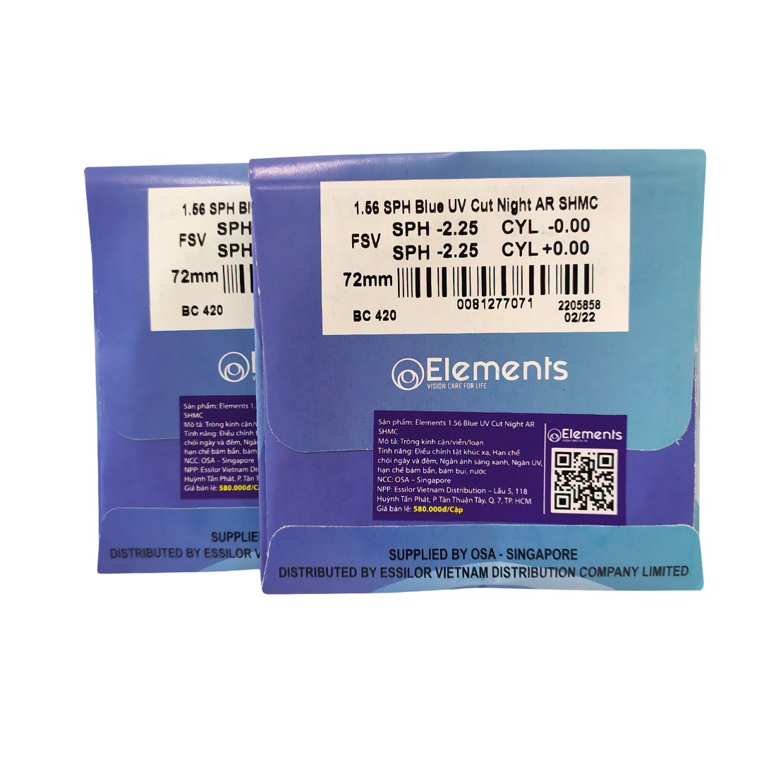 Tròng kính cận/viễn/loạnEssilor Elements Blue UV Cut Night AR SHMC ...