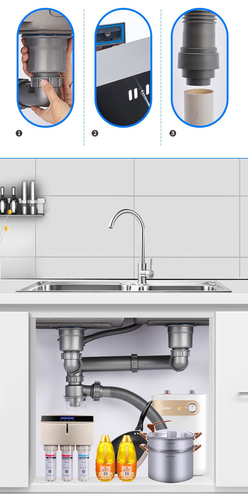 Bộ xiphong thoát nước ngăn mùi chống tắc nghẽn bồn rửa bát | Shopee ...