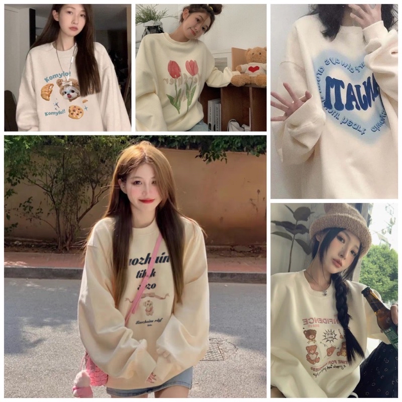 áo sweater nỉ dài tay cổ tròn in hoa tulip tuy luýp tulips nhiều mẫu dễ thương | Shopee Việt Nam
