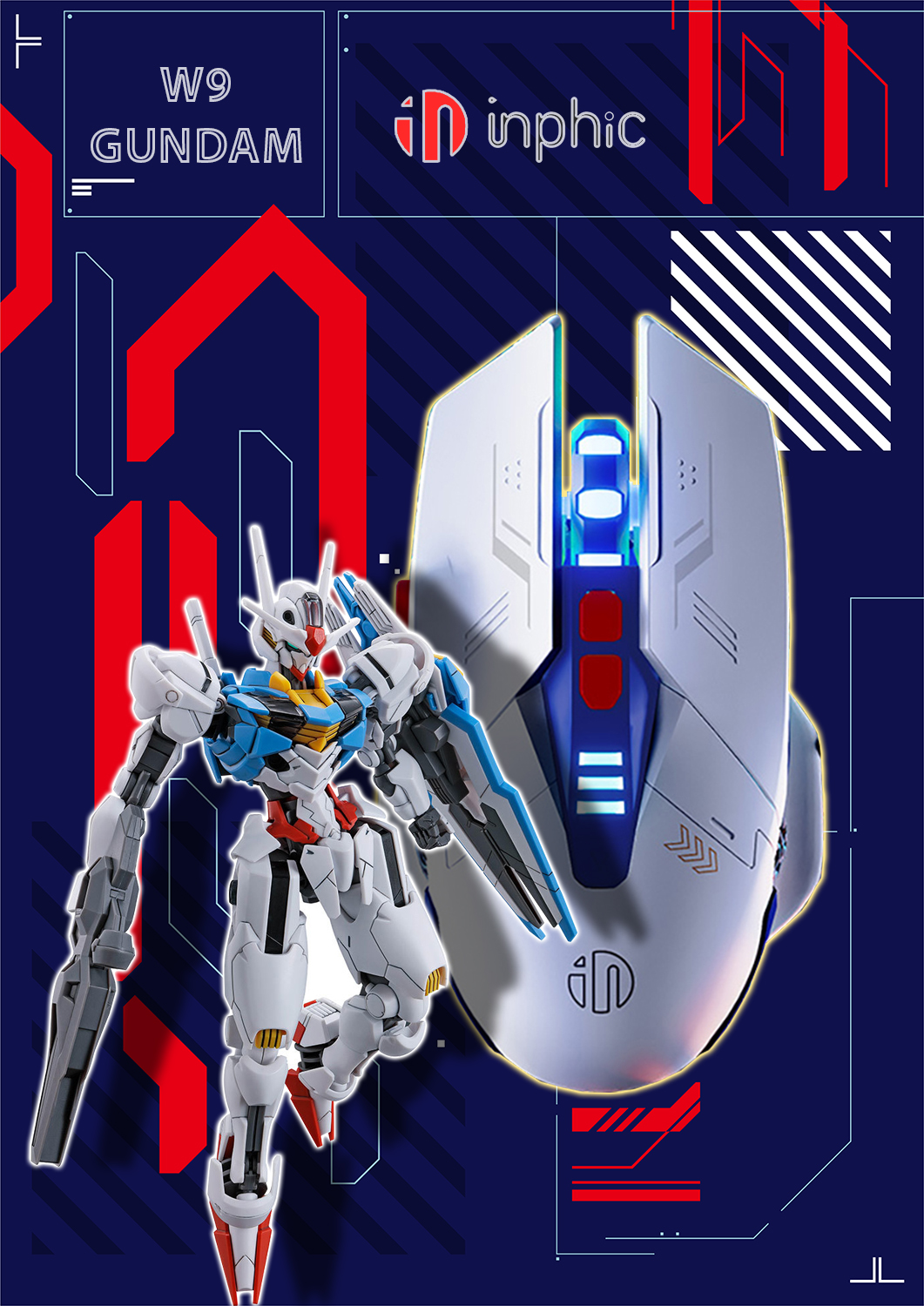 Chuột gaming có dây INPHIC W9P GUNDAM 7 nút bấm 12800 DPI có app macro ...