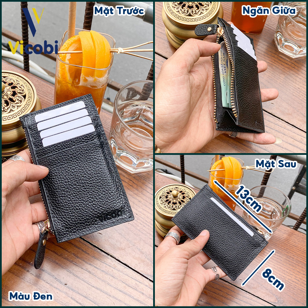 Ví đựng thẻ da bò Nina Vicobi M4, bóp tiền mini nhỏ gọn card holder ...