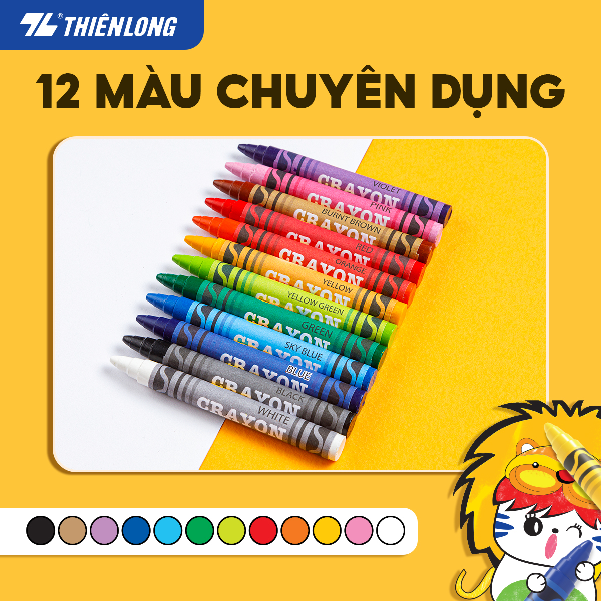 Bút sáp màu Thiên Long Colokit 12 màu tươi sáng tiêu chuẩn Châu Âu an toàn cho trẻ em tô màu, vẽ ...