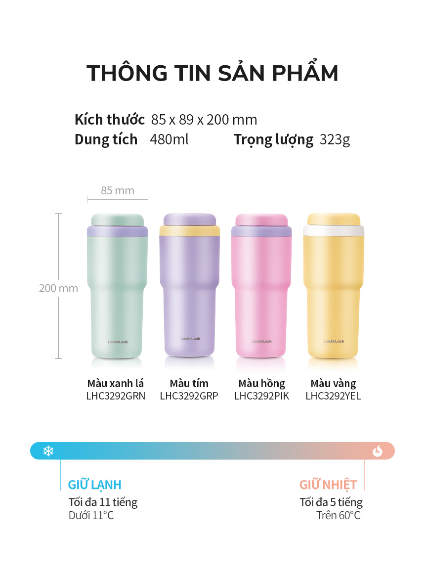 Bình giữ nhiệt Lock&Lock Daily Macaron Tumbler LHC3292 480ml thép không gỉ 316L | Shopee Việt Nam