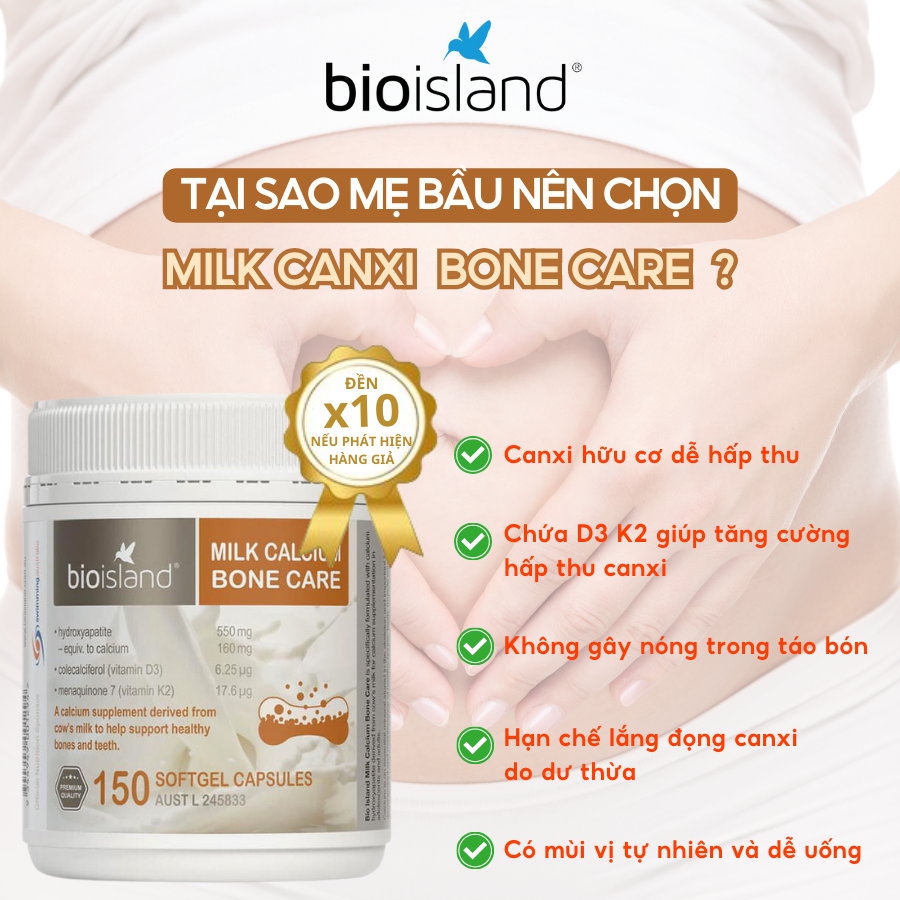 Canxi hữu cơ BioIsland Bone Care bổ sung canxi cho mẹ bầu và trẻ em ...