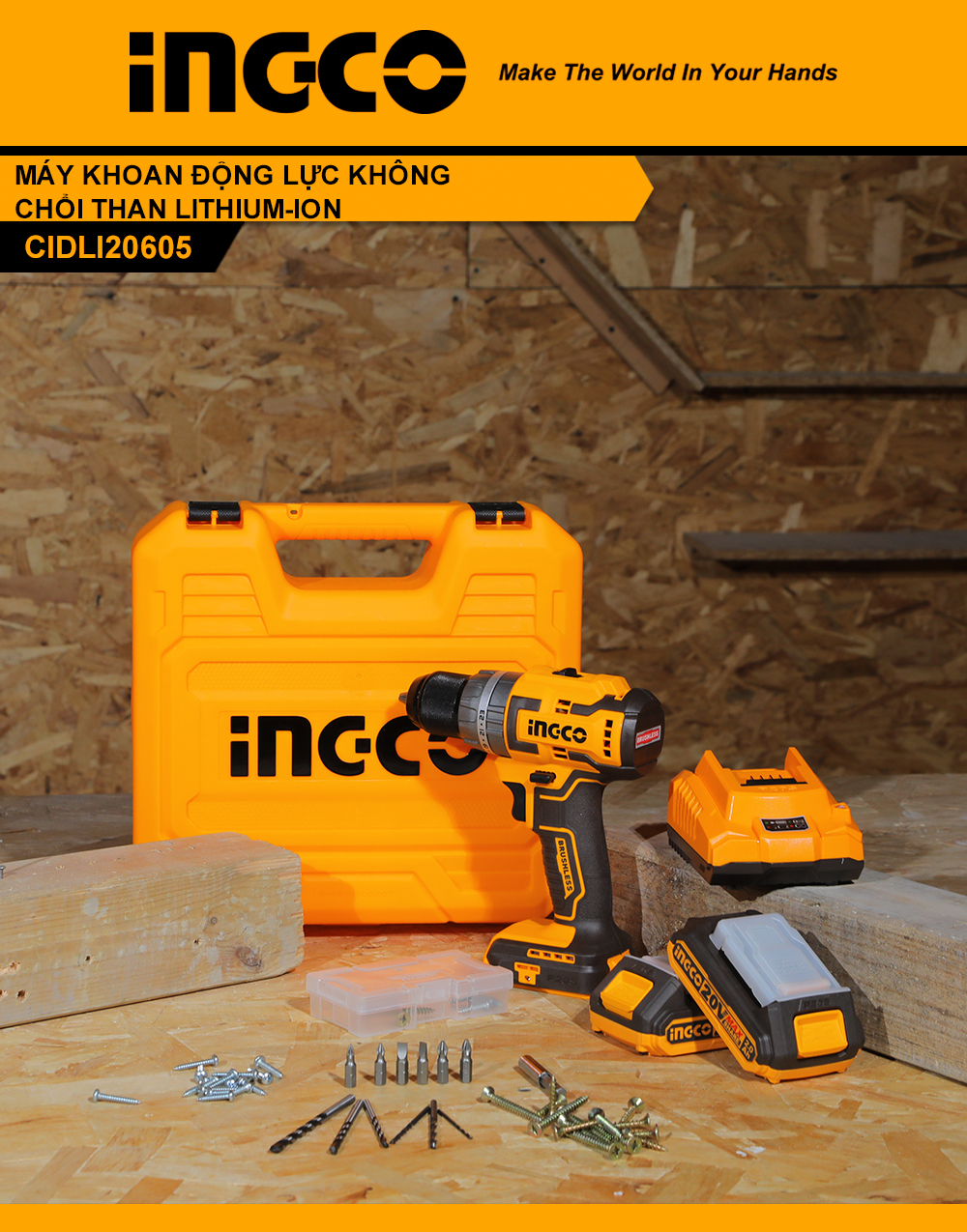 Máy khoan pin không chổi than chính hãng CIDLI20668 66N.m | CIDLI20605 70NM đầu kim loại pin 20V ...