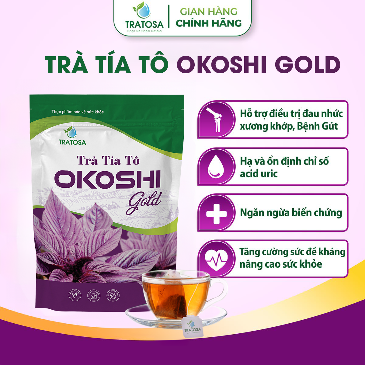 [4 GÓI TẶNG 1] Trà tía tô Okoshi TRATOSA giúp giảm gút đau xuong khớp ...