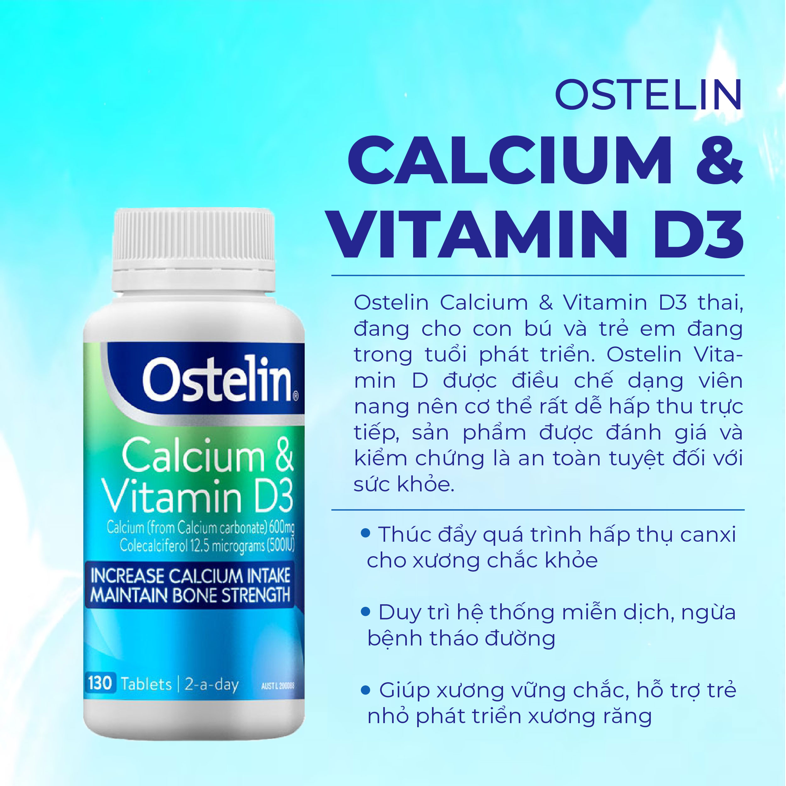 Ostelin Calcium & Vitamin D3 500IU 130 viên của Úc dành cho mẹ bầu bổ ...