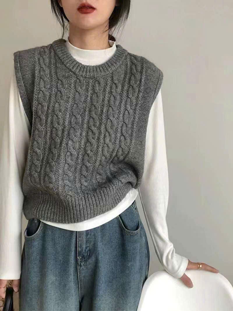 ÁO GILE LEN VẶN THỪNG CỔ TRÒN CHO NỮ MÀU TRƠN BASIC, ÁO GILE LEN ...