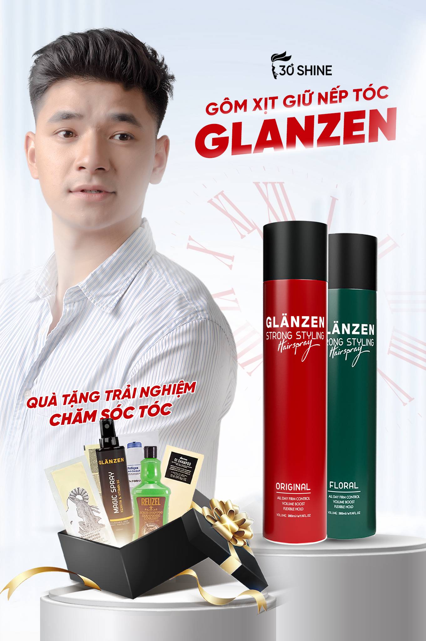 Gôm xịt tóc nam Glanzen 30Shine phân phối chính hãng giữ nếp tạo kiểu Glanzen 380ml | Shopee ...