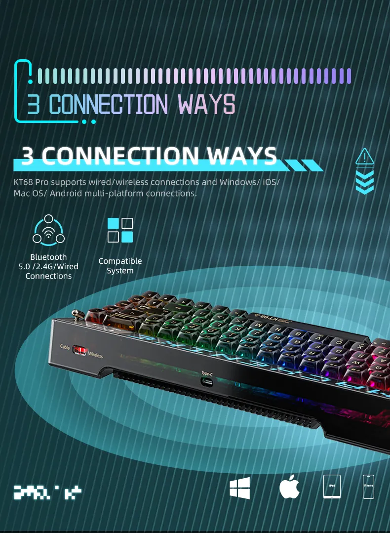 Bàn phím cơ không dây Machenike KT68 Pro Smart Screen, Màn hình LED ...