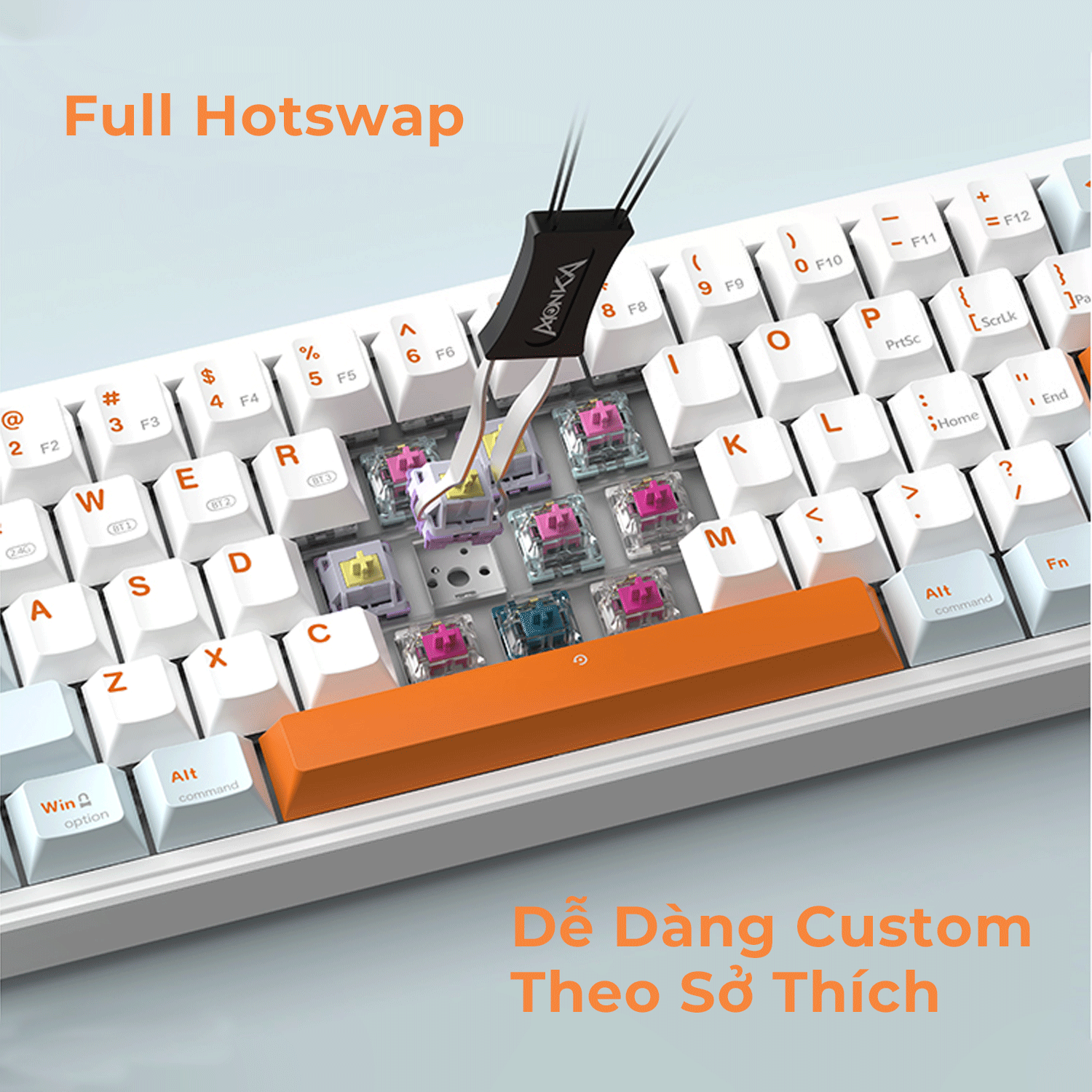 Bàn Phím Cơ Không Dây 3 Mode Led RGB Hotswap Keycap PBT 67 Phím Monka ...
