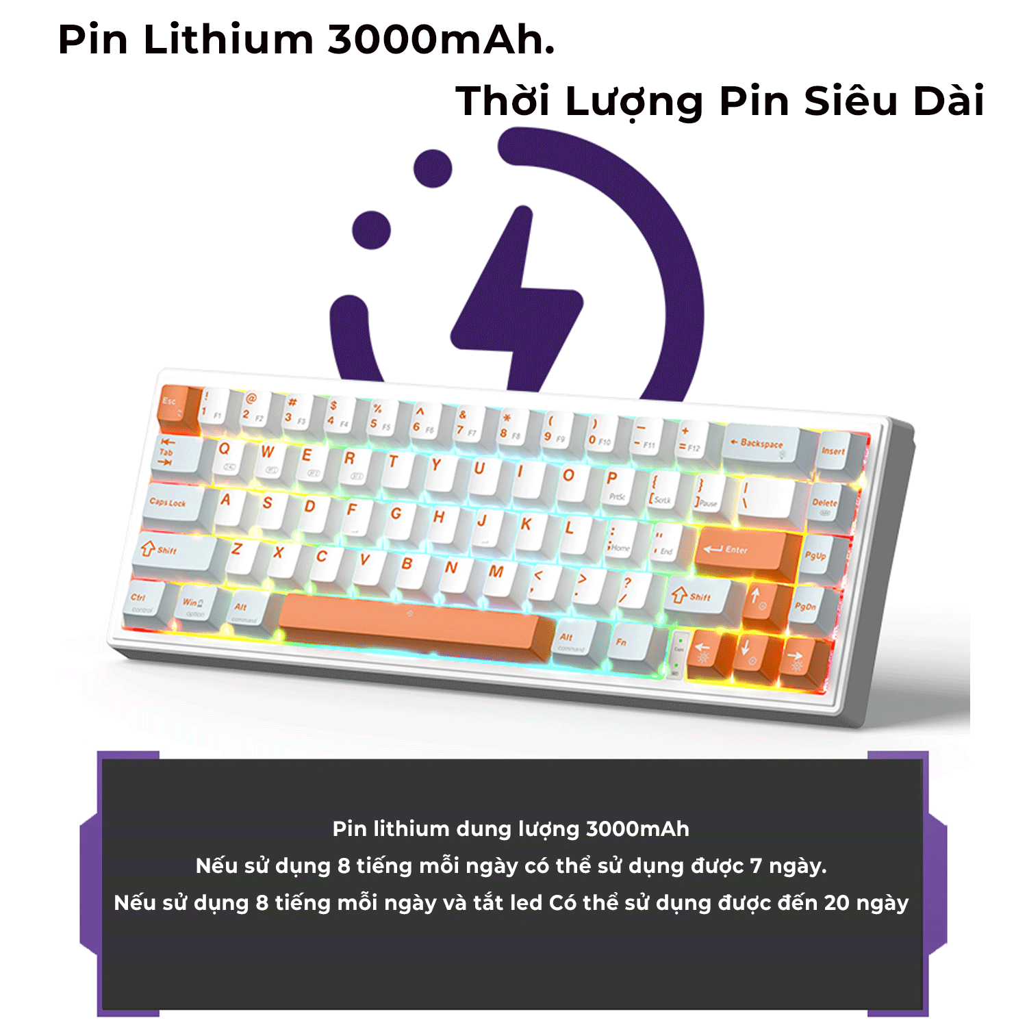 Bàn Phím Cơ Không Dây 3 Mode Led RGB Hotswap Keycap PBT 67 Phím Monka ...