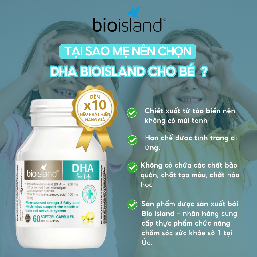 DHA cho bé Bioisland DHA For Kids hộp 60 viên giúp bé phát triển trí não và hệ thần kinh ...