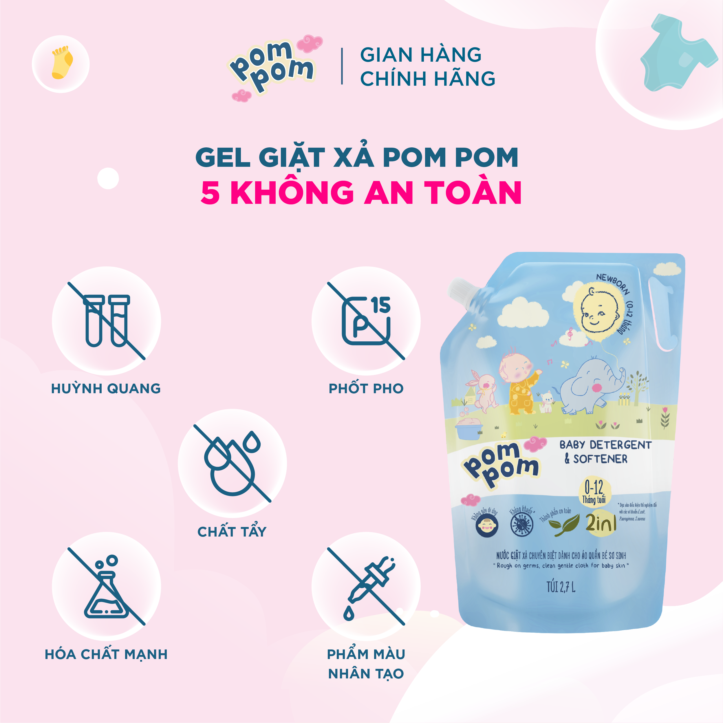Nước Giặt Xả Cho Bé Sơ Sinh 0-12 Tháng Pom Pom Newborn Sạch Sâu Nôn Trớ ...