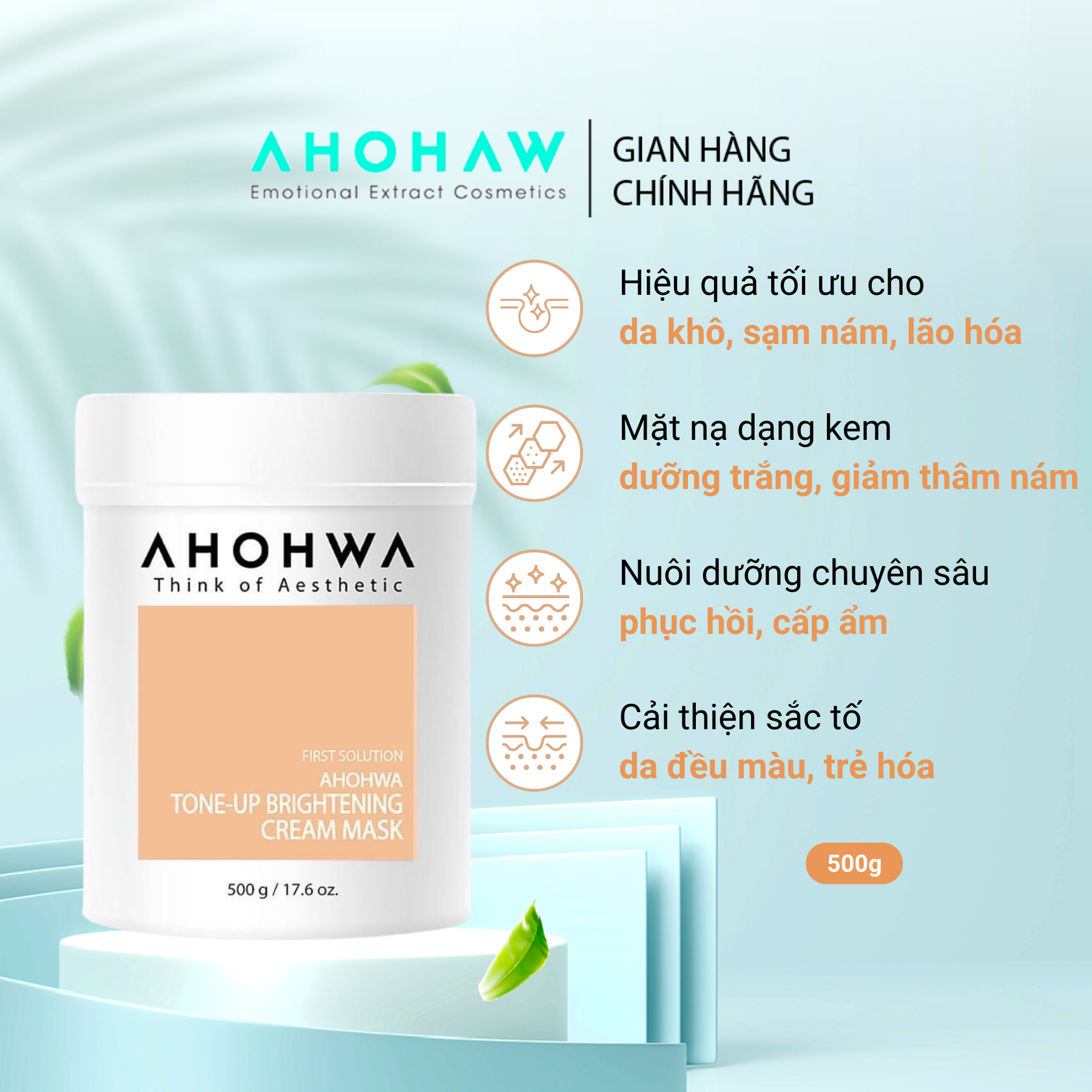 Mặt Nạ Ủ Trắng Dạng Kem AHOHWA Tone-Up Brightening Cream Mask 500g ...