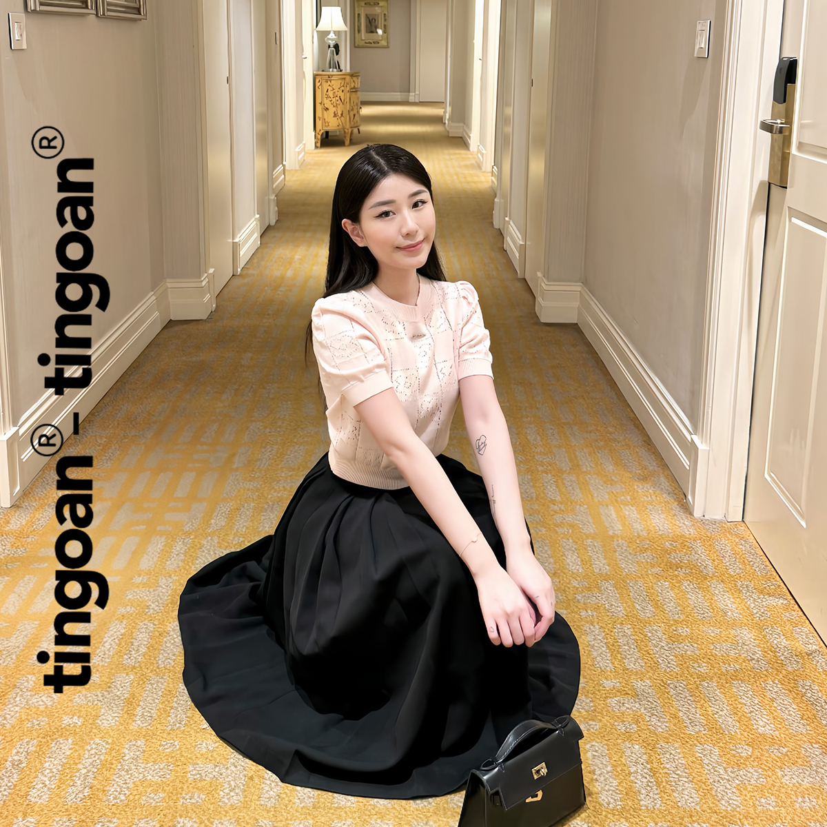 TINGOAN® - Áo len siêu mỏng hồng có logo TINGOAN® ngắn tay cổ tròn vân ...