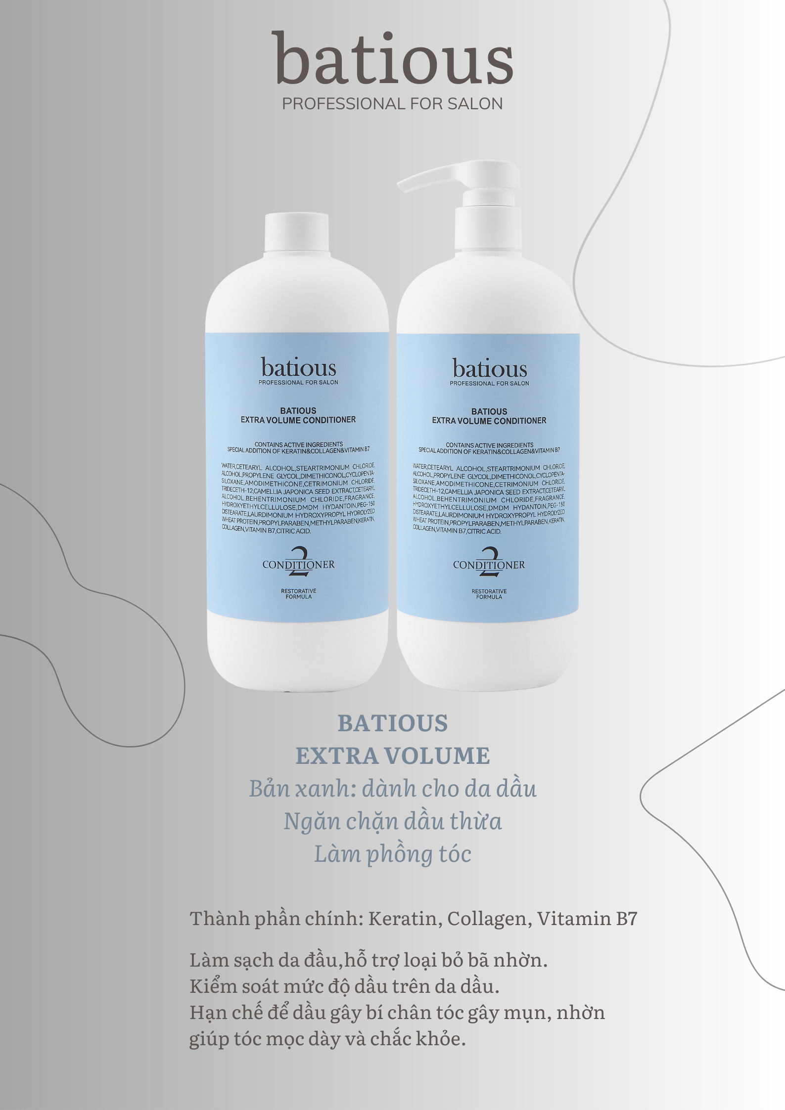 Dầu gội BATIOUS Extra Volume Phù hợp cho tóc Dầu, Giảm dầu nhờn Tăng ...