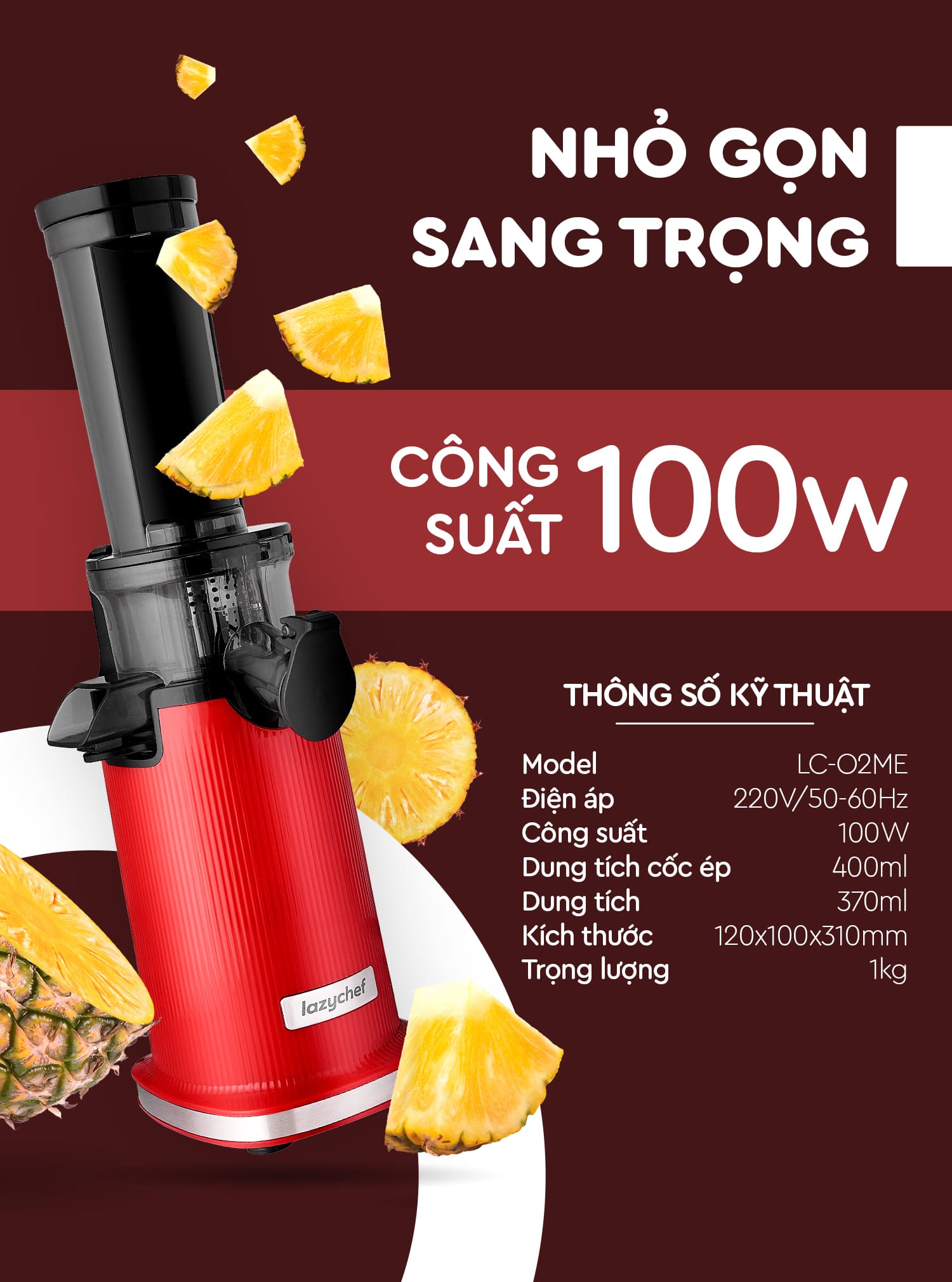 Máy ép chậm mini 3S Lazychef nhỏ gọn, tháo lắp trong 3s chính hãng bảo ...