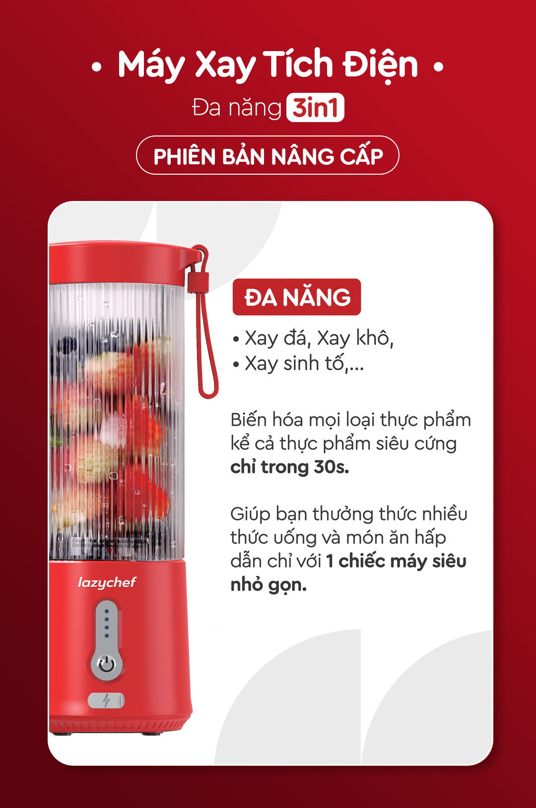 Máy xay sinh tố cầm tay Lazychef 3i﻿n1 450ml, xay đá cực nhuyễn, bảo ...