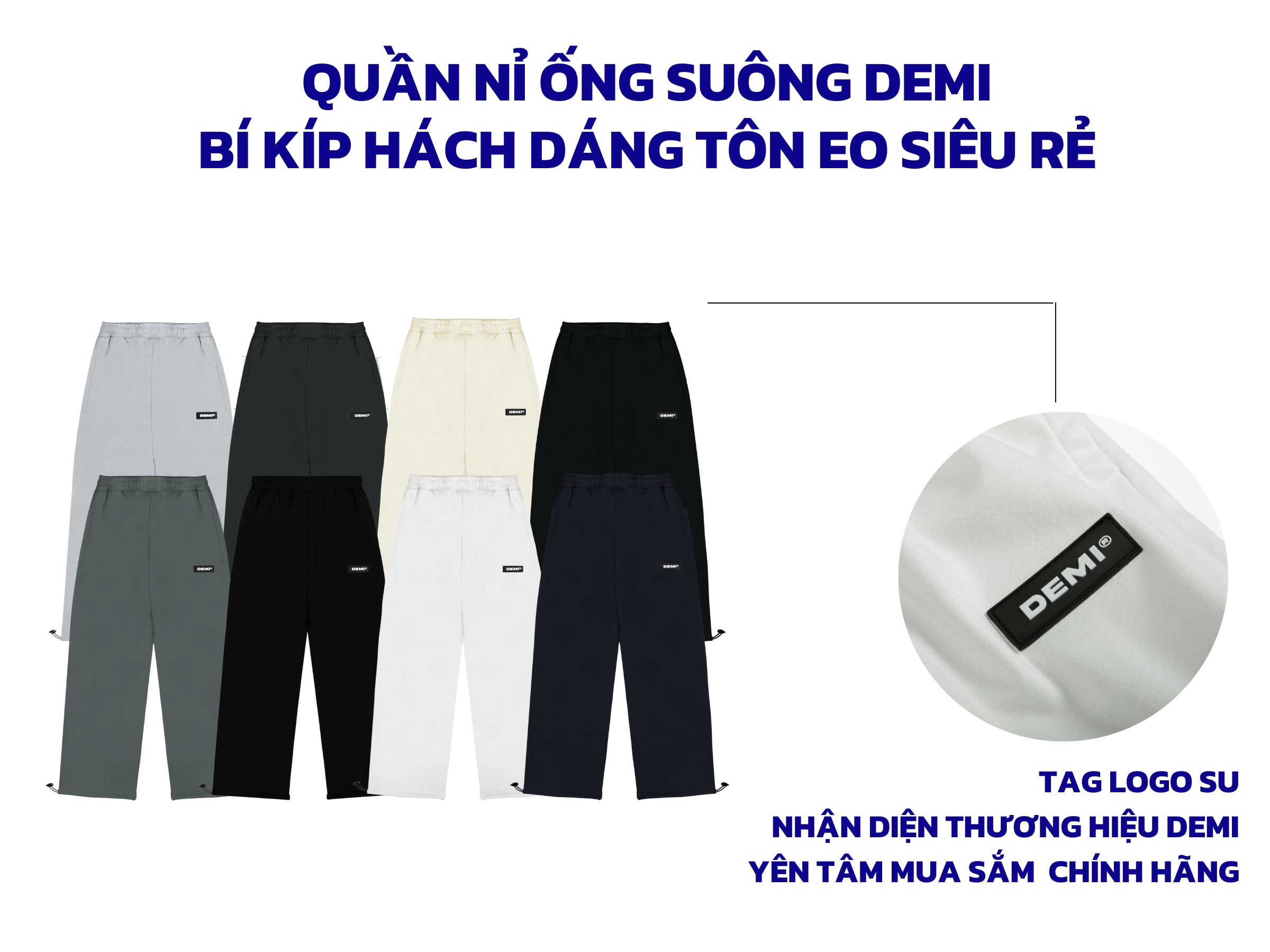Quần ống suông nỉ nữ lưng thun giá rẻ DEMI có dây rút điều chỉnh, xuông ...
