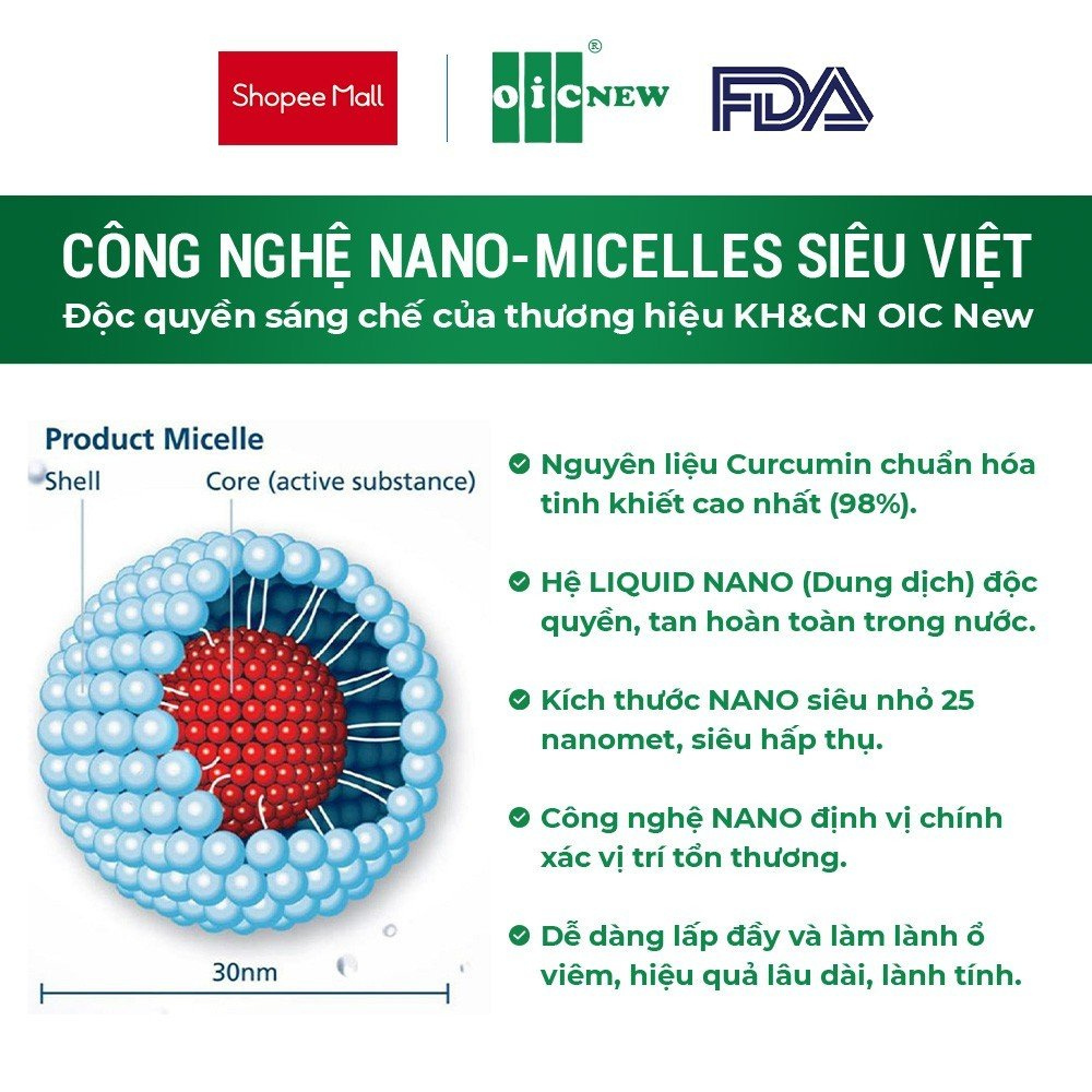 OIC NEW Nano Curcumin Dung dịch tinh chất Nghệ giảm đau Dạ dày, hành tá ...