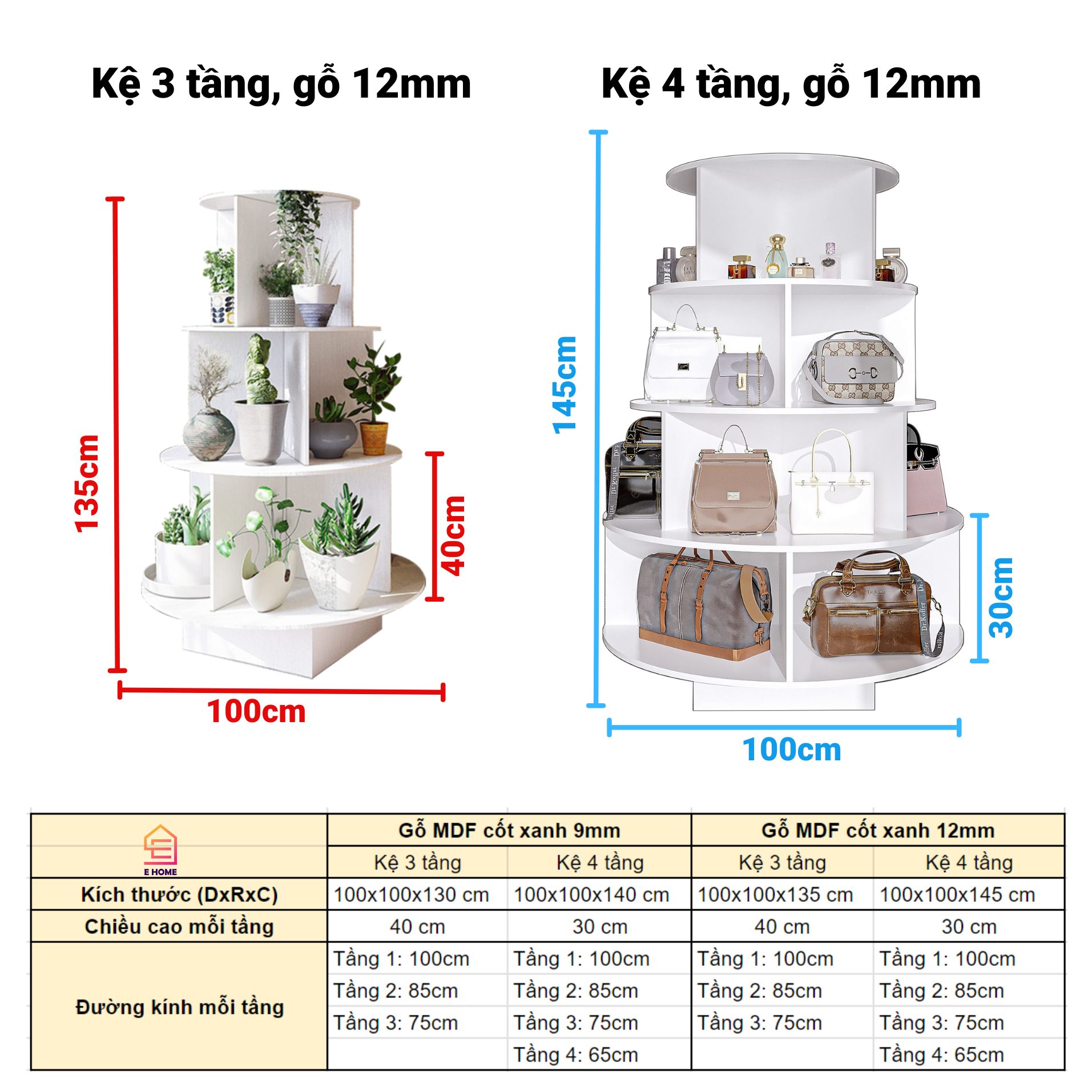 Kệ hình tháp Ehome, kệ trưng bày sản phẩm, kệ tròn xoay 360, kệ lớn, Kệ ...