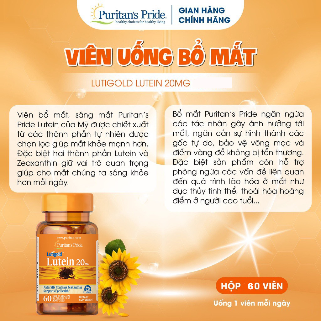 Viên uống Lutigold Lutein 20MG Puritan's Pride giúp bổ mắt (60 viên) Mỹ ...