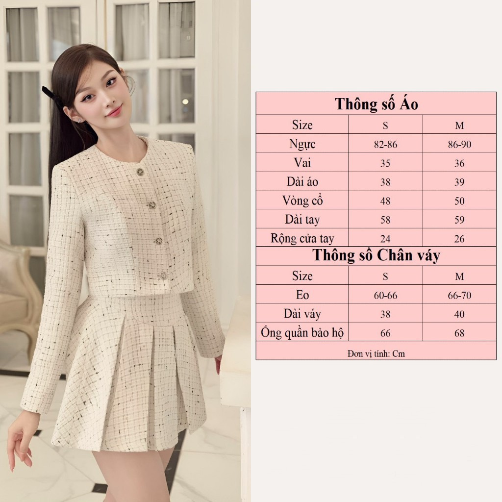 Set áo Vest Nữ Dài Tay Chất Dạ Tweed Phối Cúc Xinh Xắn Chân Váy Xếp Ly Shopee Việt Nam