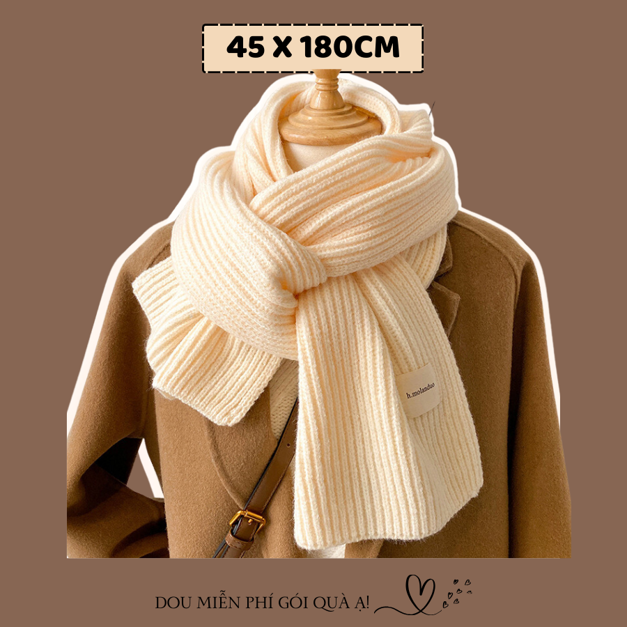 Khăn cashmere quàng cổ unisex dày ấm, Khăn len dệt kim tone trắng be ...