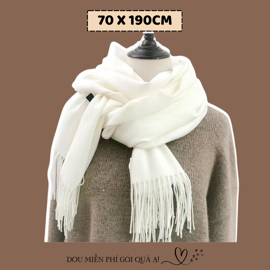 Khăn cashmere quàng cổ unisex dày ấm, Khăn len dệt kim tone trắng be ...
