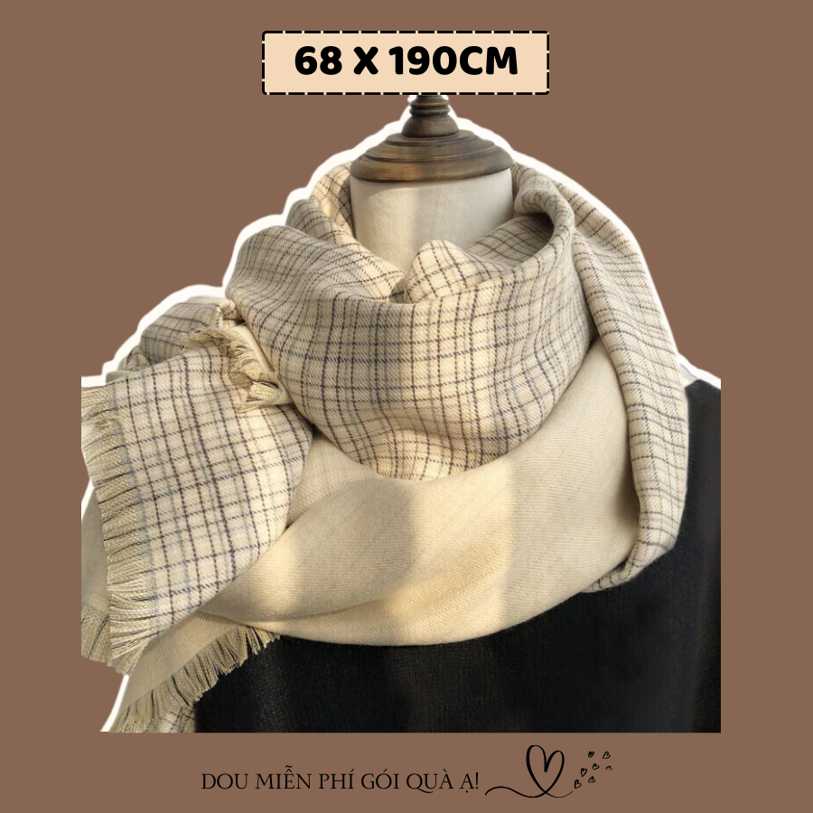 Khăn cashmere quàng cổ unisex dày ấm, Khăn len dệt kim tone trắng be ...