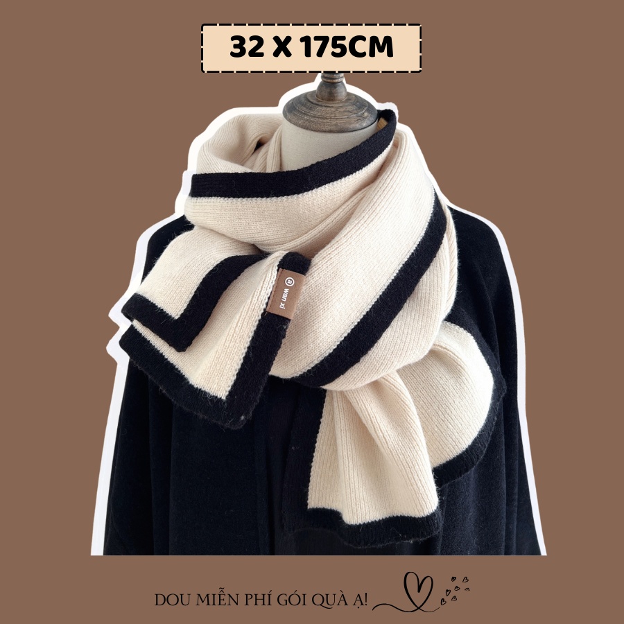 Khăn cashmere quàng cổ unisex dày ấm, Khăn len dệt kim tone trắng be ...