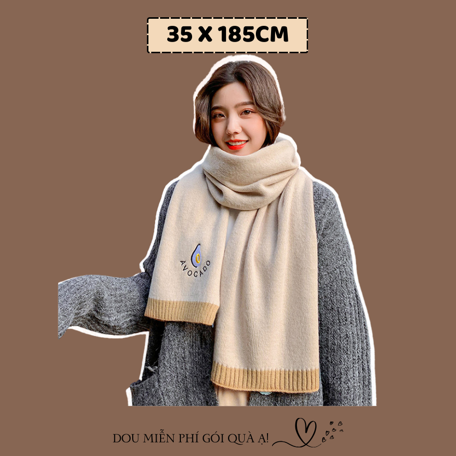 Khăn cashmere quàng cổ unisex dày ấm, Khăn len dệt kim tone trắng be ...