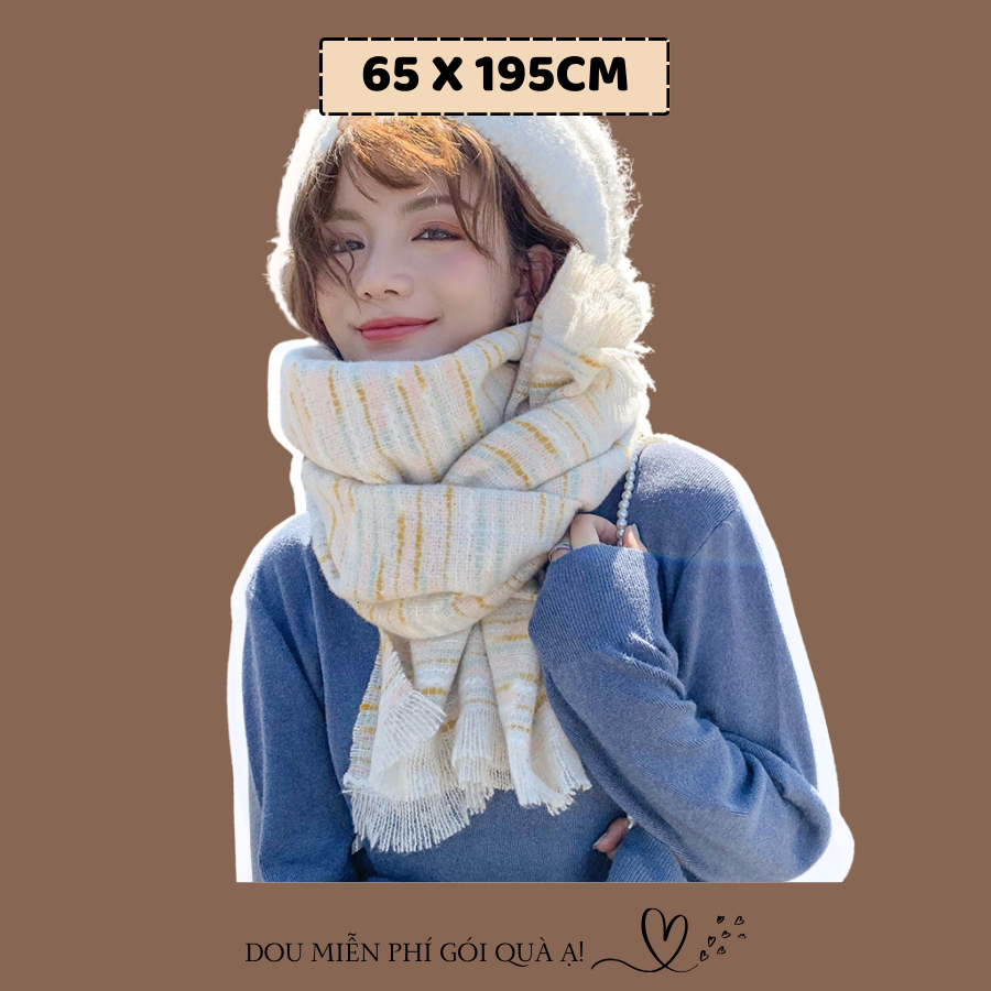 Khăn cashmere quàng cổ unisex dày ấm, Khăn len dệt kim tone trắng be ...