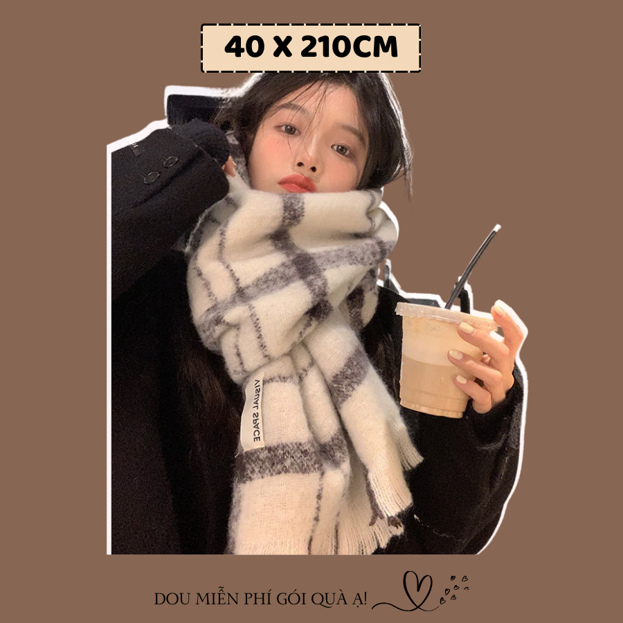 Khăn cashmere quàng cổ unisex dày ấm, Khăn len dệt kim tone trắng be ...