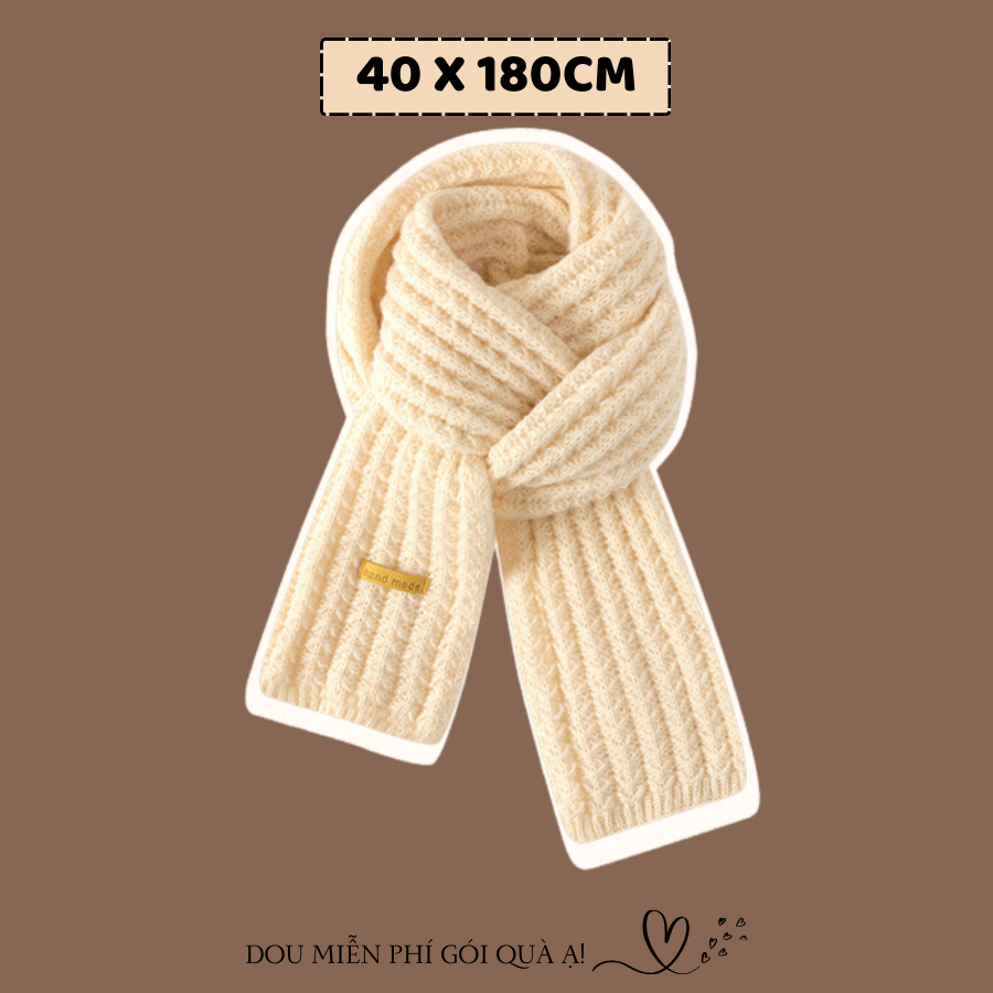 Khăn cashmere quàng cổ unisex dày ấm, Khăn len dệt kim tone trắng be ...