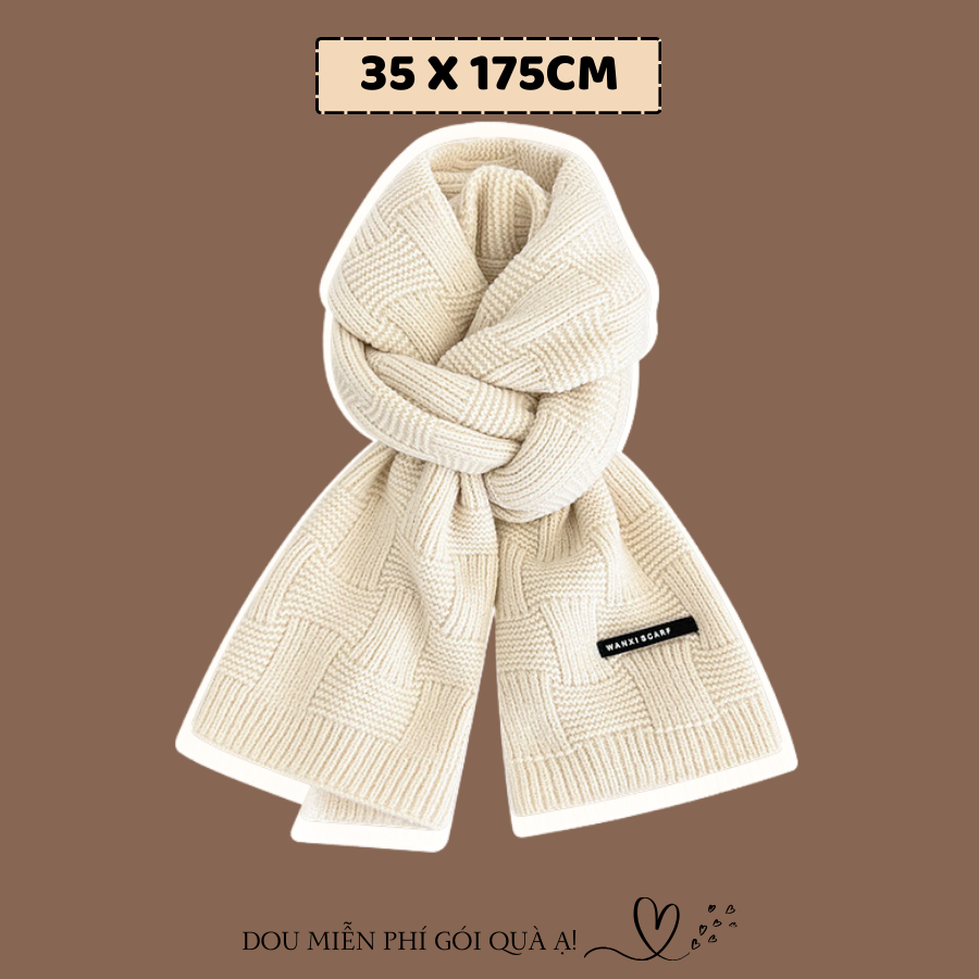 Khăn cashmere quàng cổ unisex dày ấm, Khăn len dệt kim tone trắng be ...