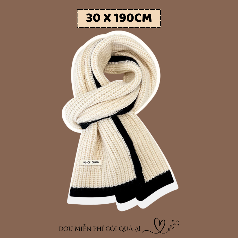 Khăn cashmere quàng cổ unisex dày ấm, Khăn len dệt kim tone trắng be ...