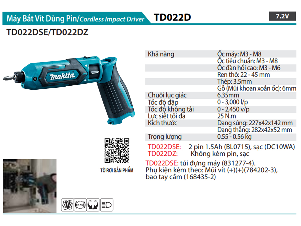 Máy vặn vít dùng pin 7.2V Makita Kết Nối Tiêu Dùng TD022DZ | TD022DSE | Shopee Việt Nam