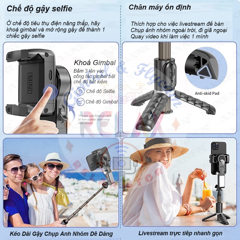 Gimbal Q18 tích hợp gậy chụp ảnh tripod selfie kéo dài, tay cầm chống rung điện thoại Q18 xoay ...