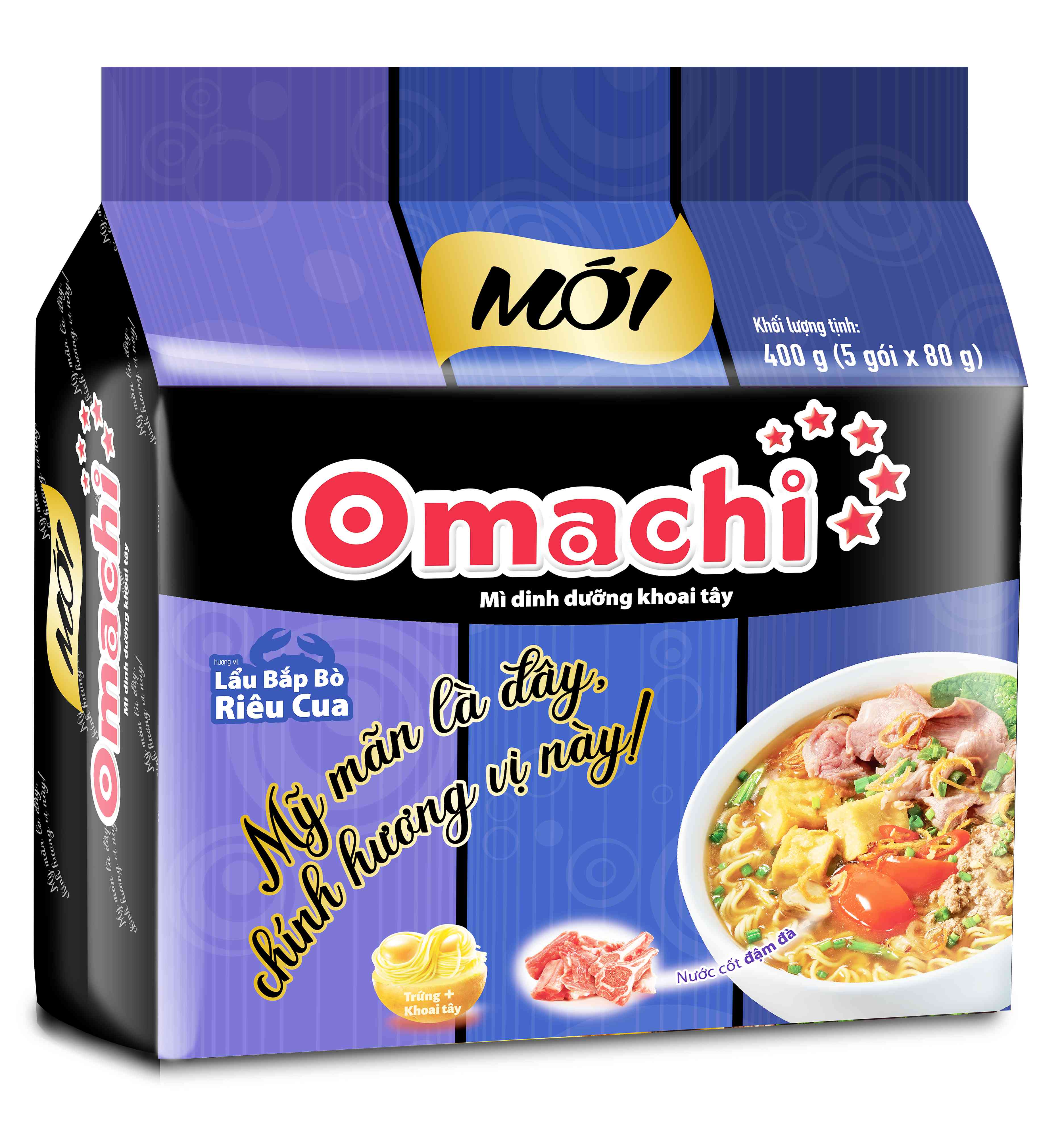 Mì Omachi Hương Vị Lẩu Bắp Bò Riêu Cua Gói 80g - Lốc 5 Gói x 80g ...