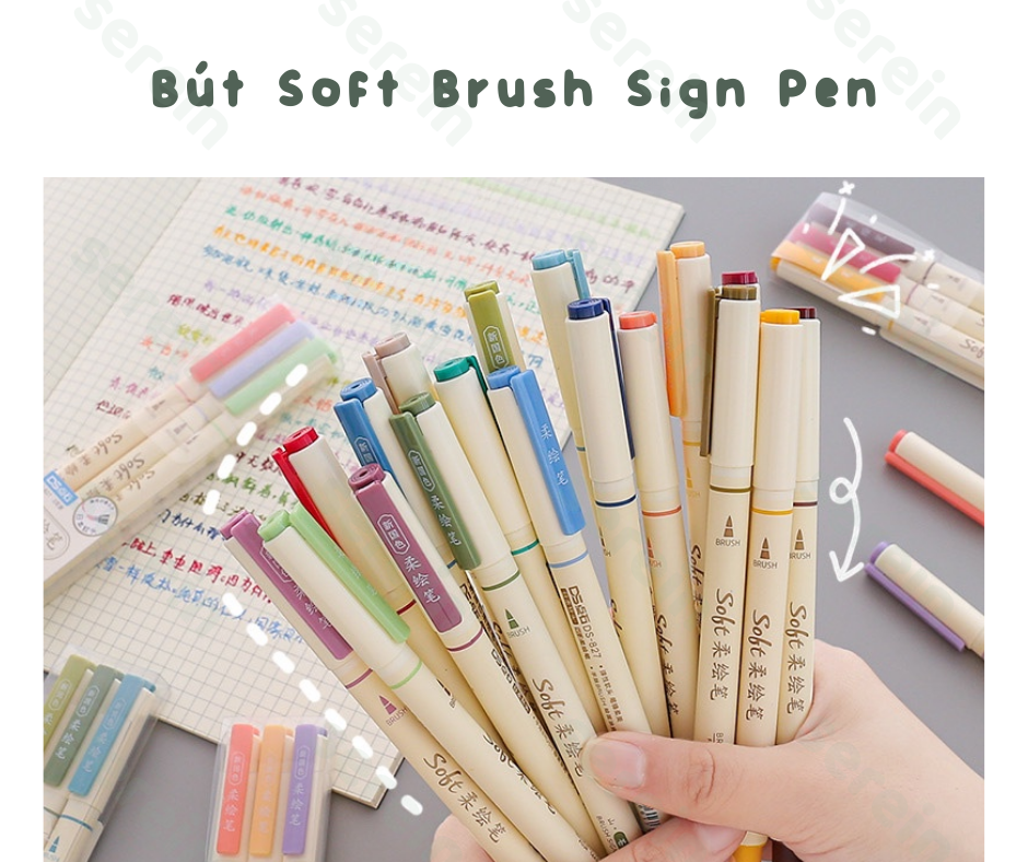 Bút Soft Brush Sign Pen viết calligraphy SEREIN bút lông 12 màu pastel ...