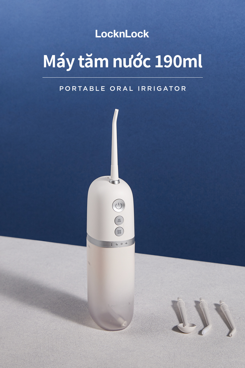 Máy tăm nước không dây LocknLock ENR146WHT 190ml, Hàng chính hãng, 4 chế độ, 3 loại đầu tăm ...