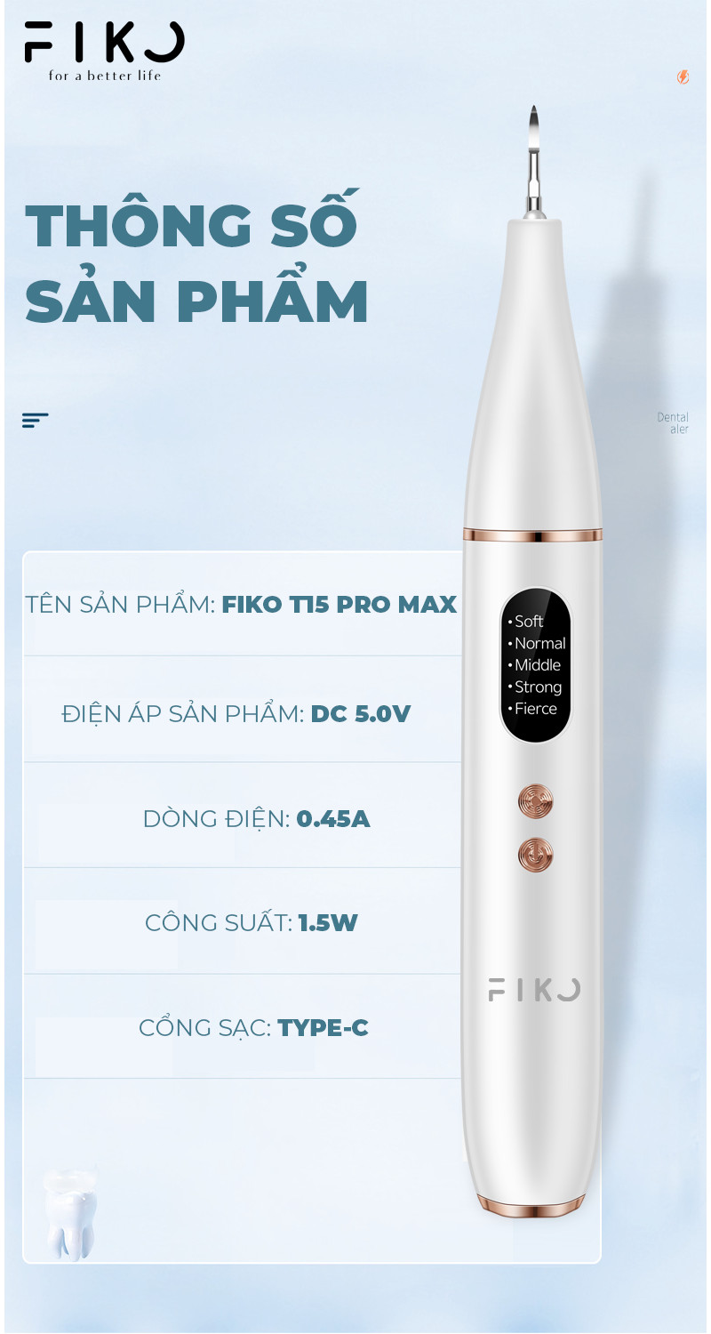 Dụng cụ lấy cao răng tại nhà FIKO T6 PRO - Tặng gương nha khoa - FIKO