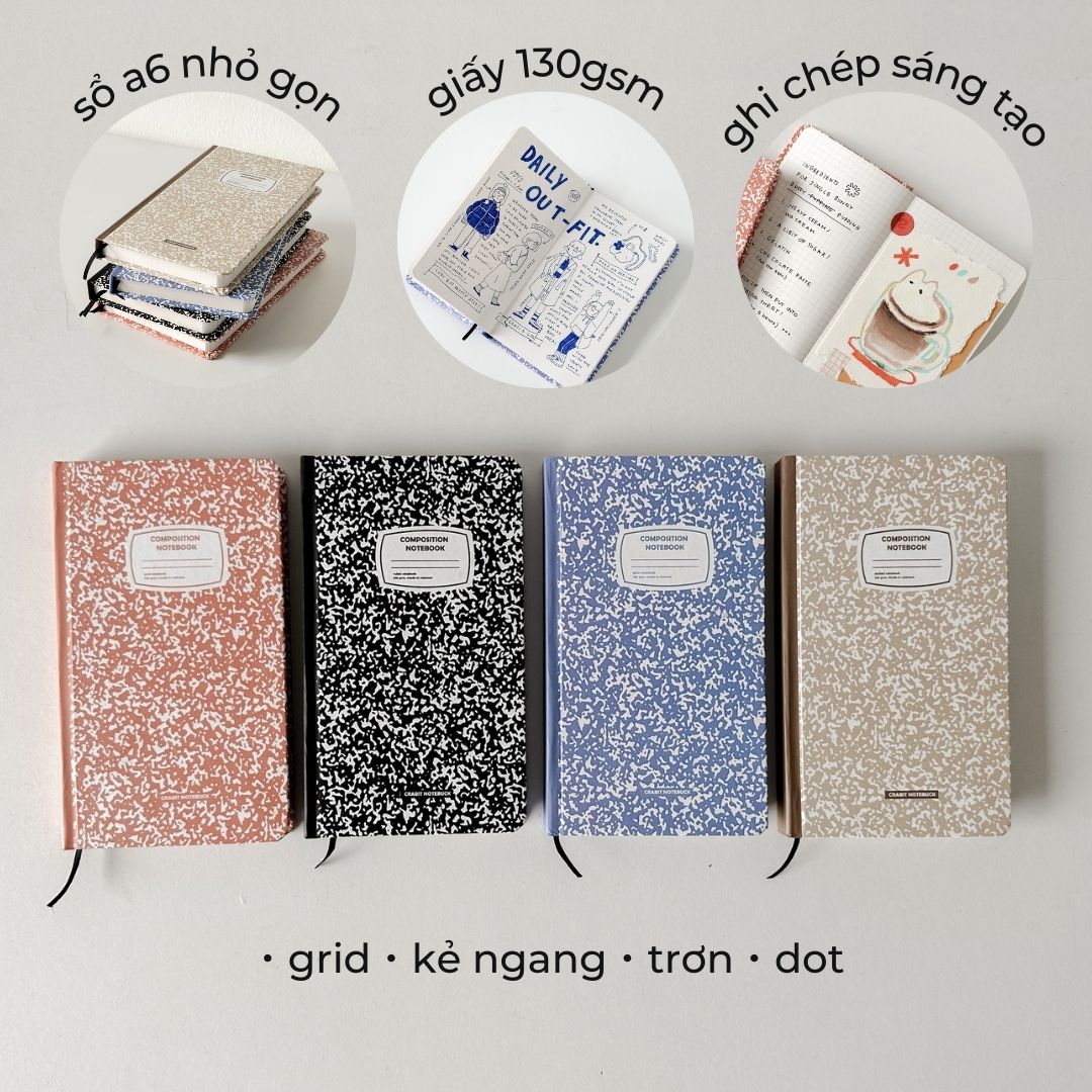 Sổ tay vở 200 300 500 trang kẻ ngang dot grid khổ vuông tặng kèm ...
