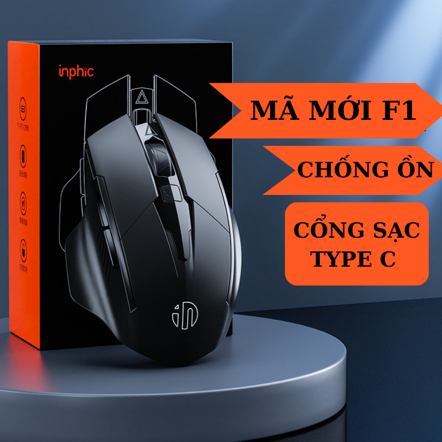 Chuột không dây gaming sạc pin Maxcotech Inphic F1 báo mức pin chống ồn kết nối Wireless 2.4G ...